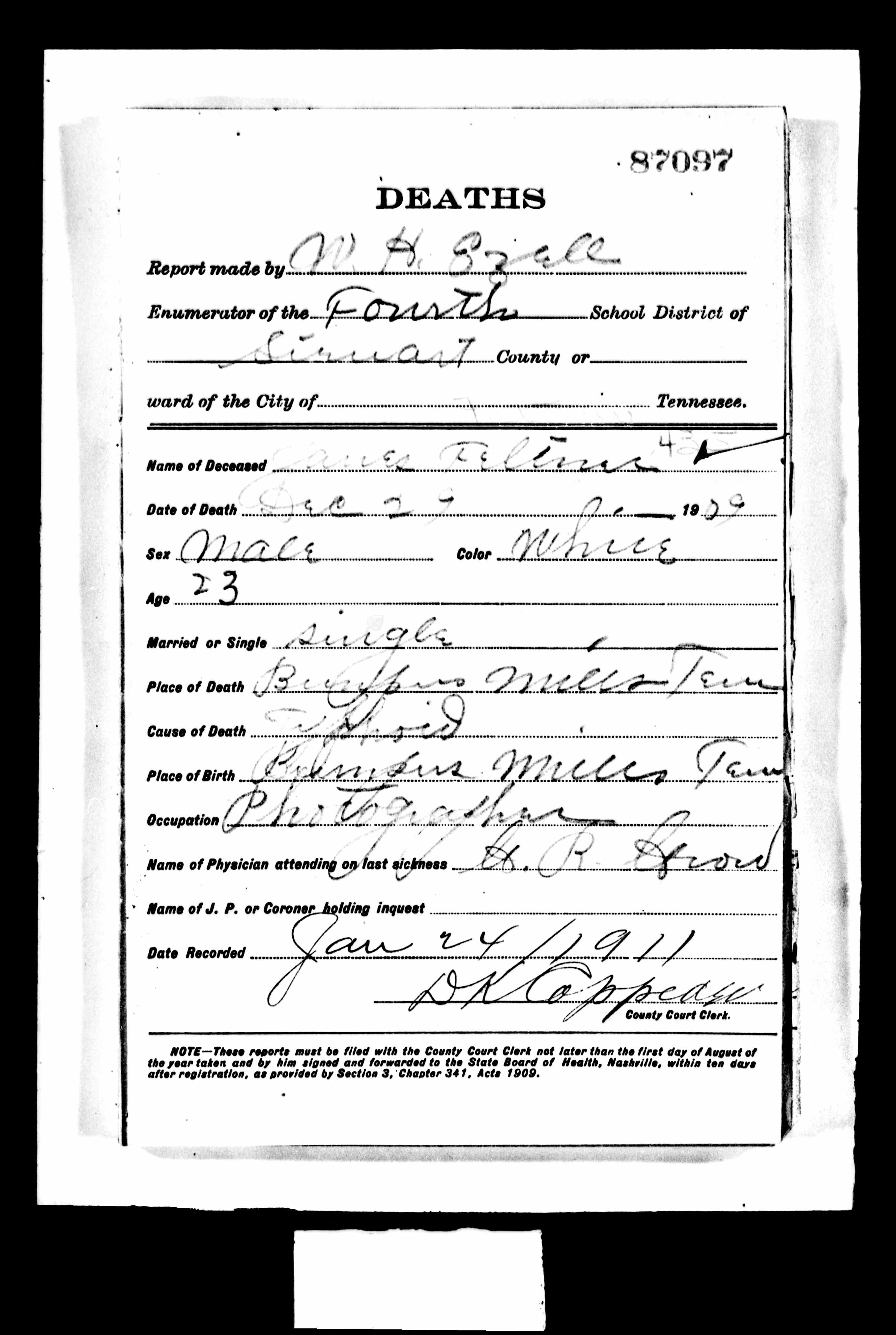 Stewart County Deaths by Year, 1908-1958